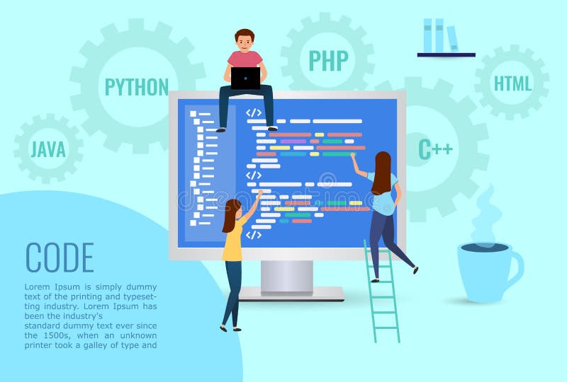 Team Writes Code Programming for a Game, App or Website Stock Vector ...