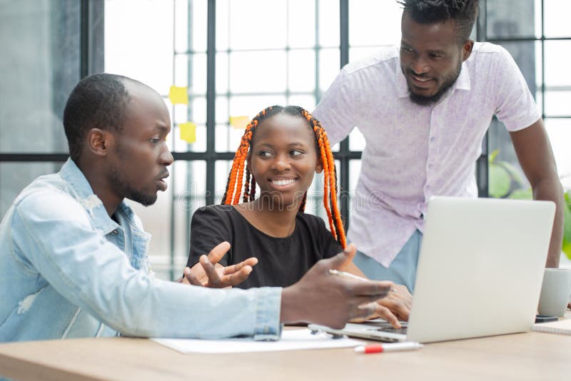Team of Young African People in the Office Working on Laptop Stock ...