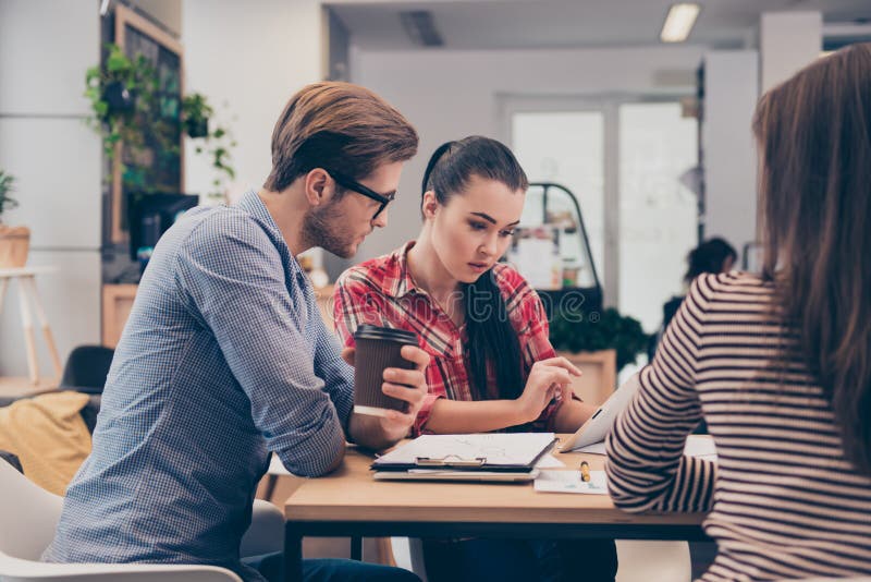 Team of Young Concentrated Students Working on Project at the College ...
