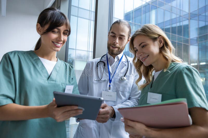 Team Young Doctors Discussing Something Looking Interested Involved ...