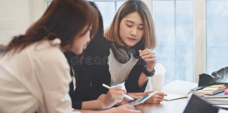 Team of Young Female Freelancer Planing Their Concepts Structure ...