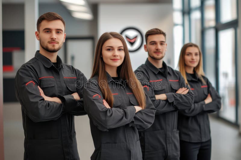 Team of Young Professionals in Work Attire Stand Confidently in Modern ...