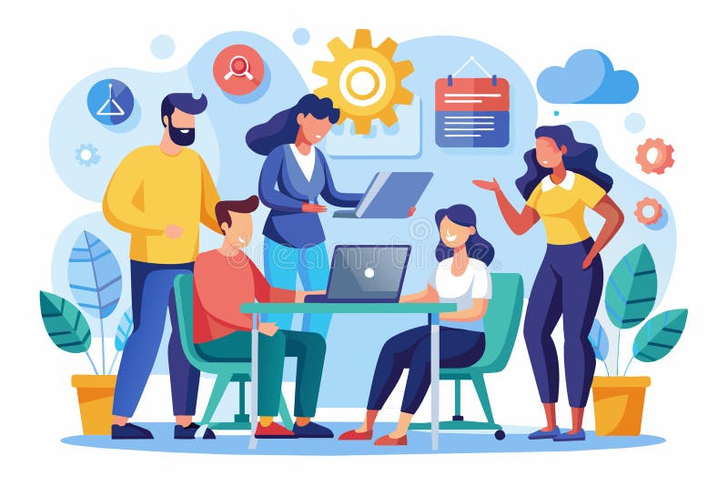 Teammates Engage in Lively Discussion while Reviewing Data on Laptops ...