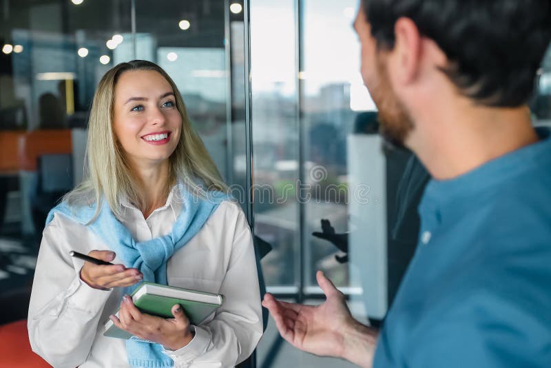 Teammates Talking and Discussing New Project Stock Image - Image of ...