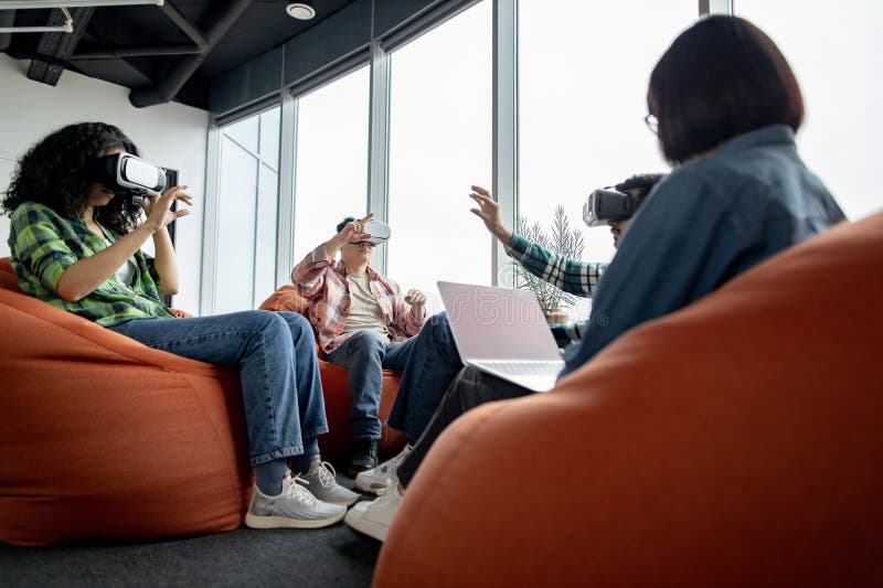 Teammates Working in 3d Goggles with Computer in Open Office Stock ...