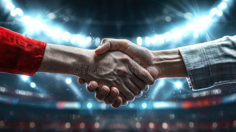 Teams Shaking Hands in a Competitive Spirit Under Arena Lights Stock ...