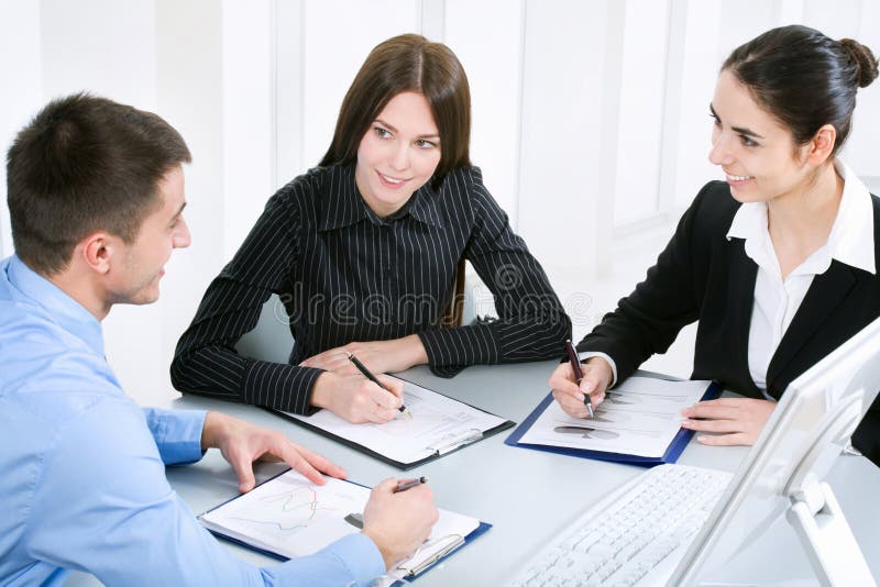 Woman Explaining Project To Banker Stock Photo - Image of investment ...