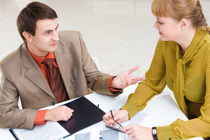 Salesman Trying To Convince To a Bored Client Stock Photo - Image of ...