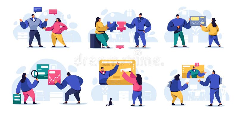 Teamwork Abstract Characters. Business People Working Together on ...