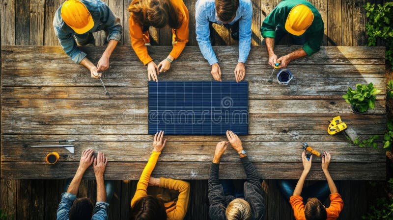 ÿþTeamwork in Action, Building a Solar Panel Together Stock ...