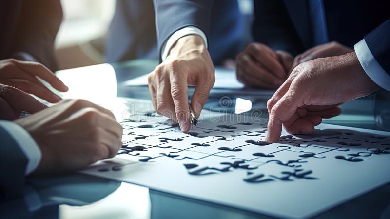 Teamwork in Action: Business Pros Tackling Puzzle Challenges Stock ...
