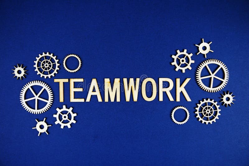 Teamwork Alphabet Letters with Gears Element on Navy Blue Background ...