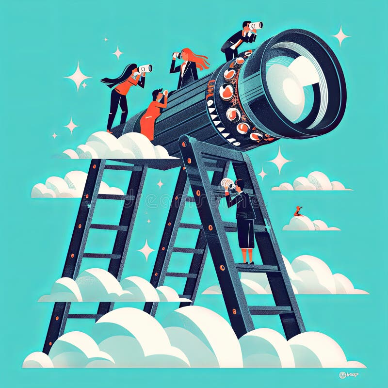 Teamwork and Ambition Visualized through Telescope Exploration Stock ...