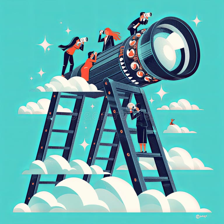 Teamwork and Ambition Visualized through Telescope Exploration Stock ...