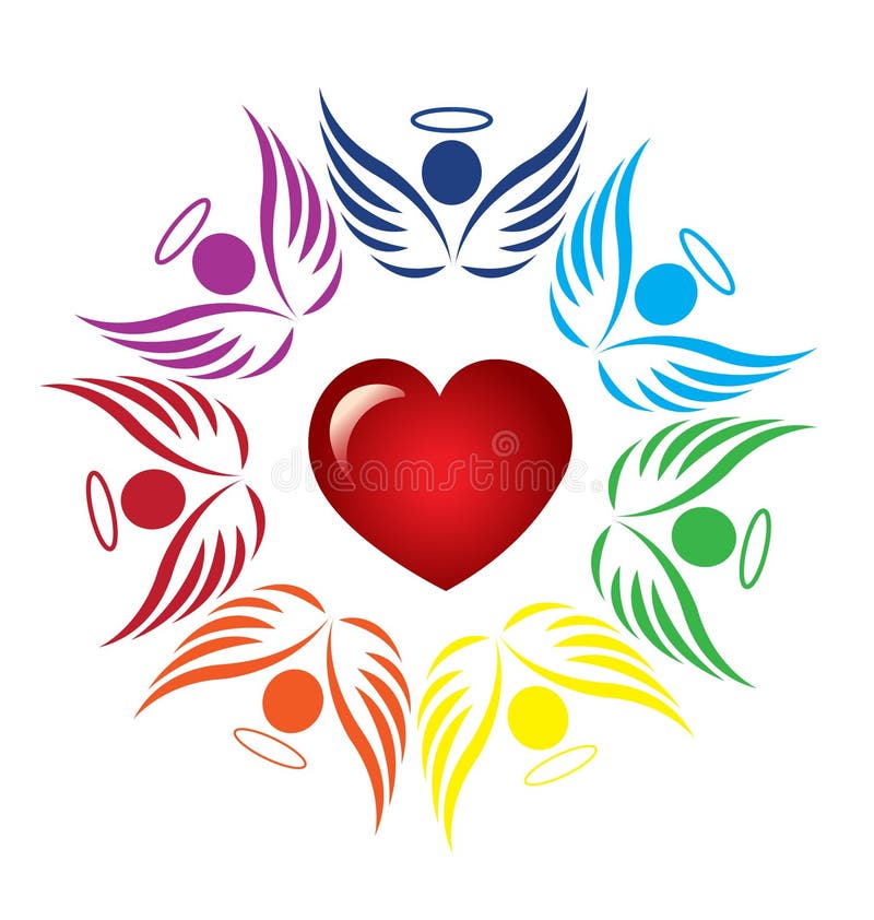 Teamwork Angels Around Heart Stock Vector - Illustration of angel, help ...