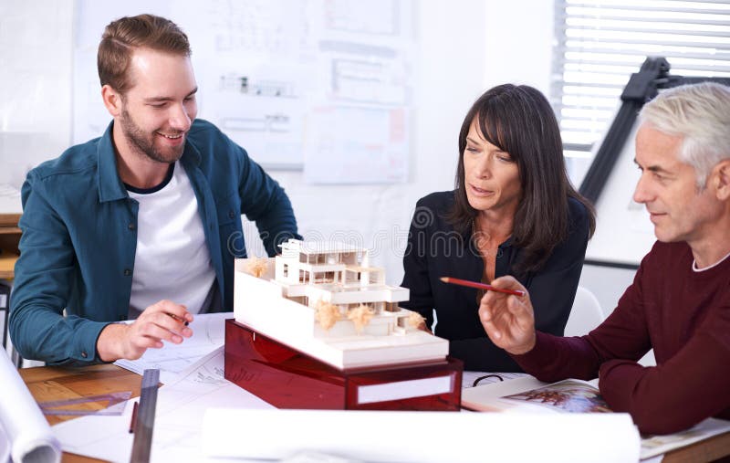 Teamwork, Architect and Meeting with Model for Building, House and ...