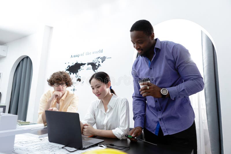 Teamwork Architects Designers Brainstorm Modern Office an Using Laptop ...