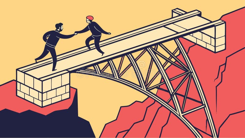Teamwork and Assistance with People Crossing a Bridge, Vector Design ...
