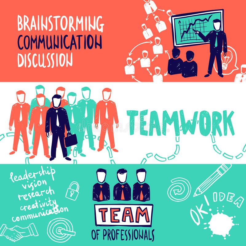 Teamwork Banners Sketch stock vector. Illustration of businessman ...