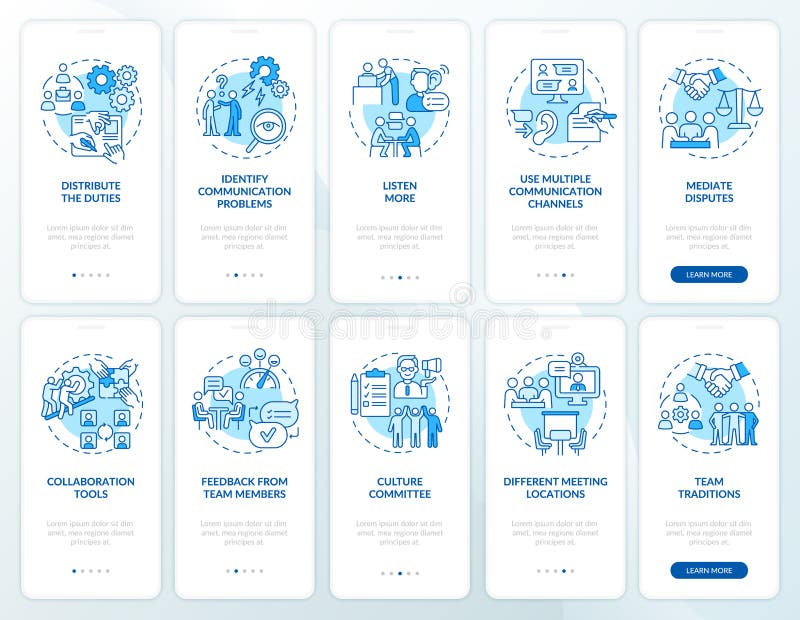 Teamwork Blue Onboarding Mobile App Screen Set Stock Vector ...