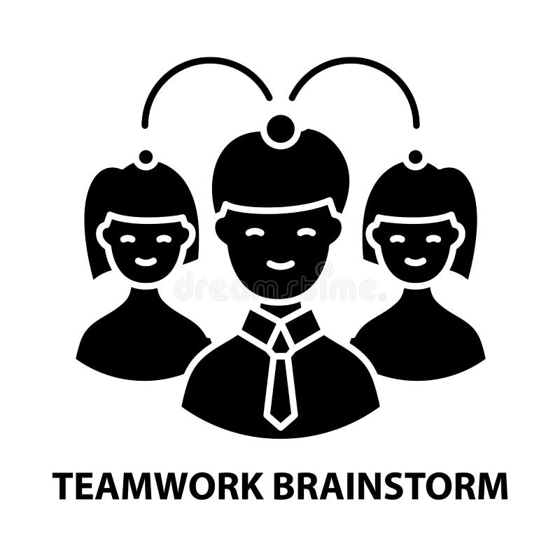 Teamwork Brainstorm Icon, Black Vector Sign with Editable Strokes ...