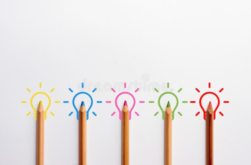 Teamwork and Brainstorming in Idea Creation Concept. Light Bulbs Drawn ...