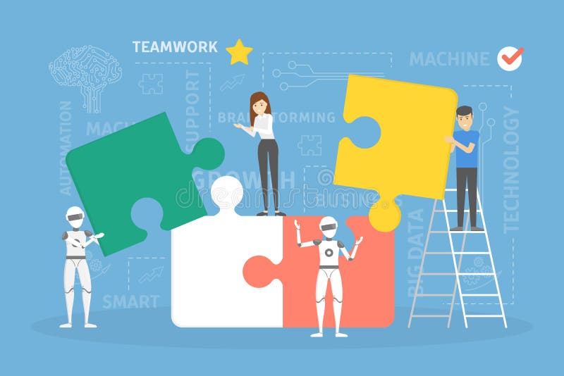 Teamwork building puzzle. stock vector. Illustration of integration ...