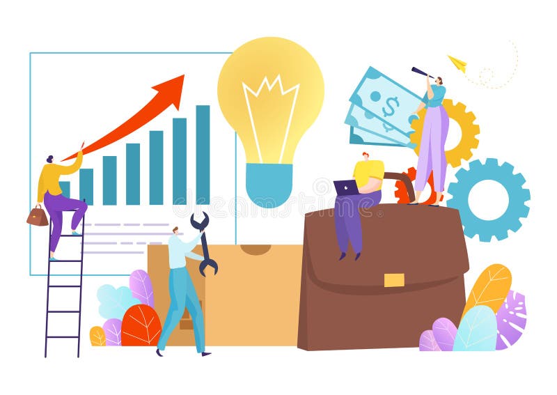 Teamwork Business Assistant Creative Start Up Idea, Tiny Character Office Clerk Flat Vector ...