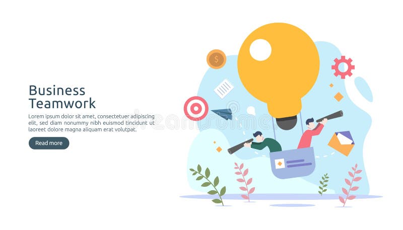 Teamwork Business Brainstorming Idea Concept with Big Yellow Light Bulb Lamp, Tiny People ...