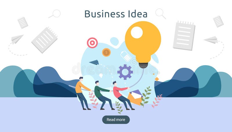 Teamwork Business Brainstorming Idea Concept with Big Yellow Light Bulb Lamp, Tiny People ...