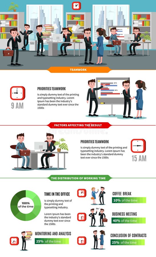 Teamwork Business Flat Infographic Template with Working Atmosphere ...