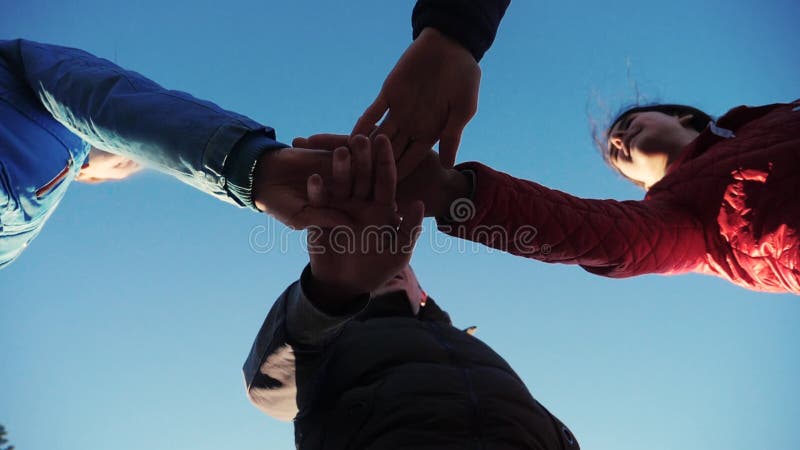 Teamwork Business a Happy Family . Stack of Hands. Unity and Teamwork ...