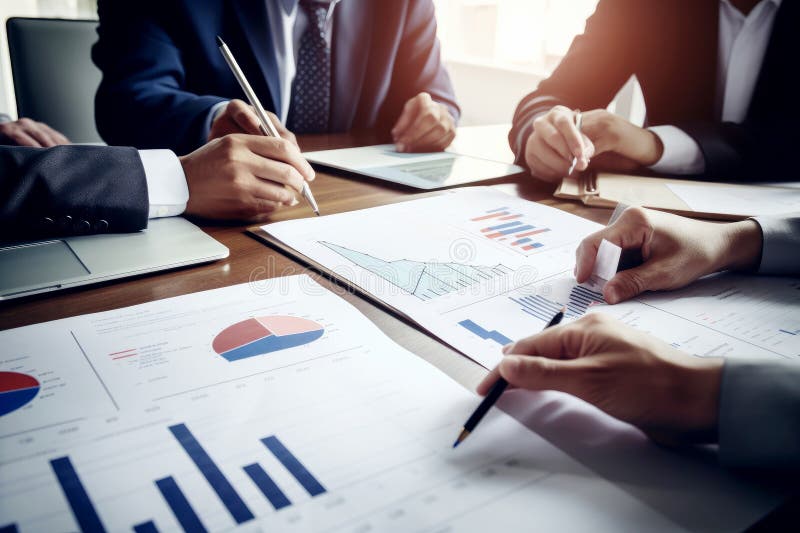 Teamwork with Business People Analysis Cost Graph on Desk at Meeting ...
