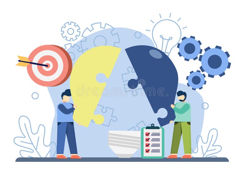 Business Solution with Character Collect Light Bulb Puzzle Pieces. Problem Solving Share Ideas ...