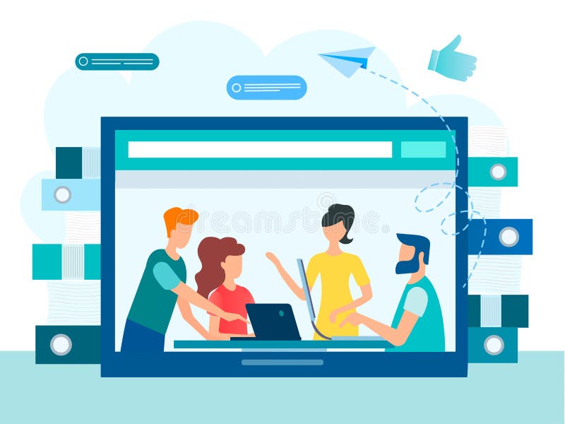 Online Teamwork, Web Staff Meeting Stock Vector - Illustration of ...