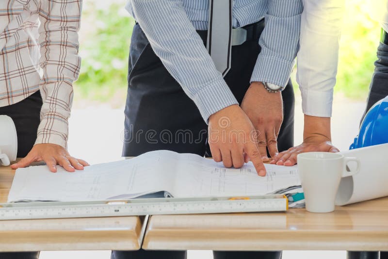 Teamwork Businessman and Engineer in Cafe Outdoor with Laptop Stock ...