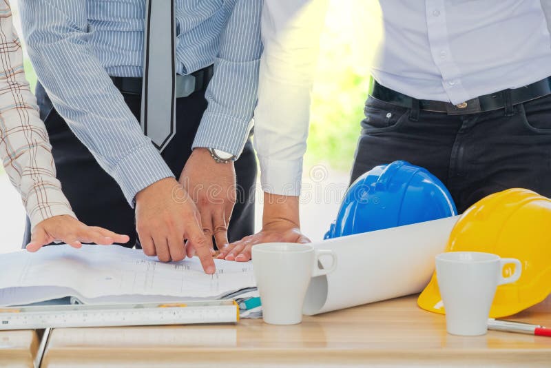 Teamwork Businessman and Engineer in Cafe Outdoor with Laptop Stock ...