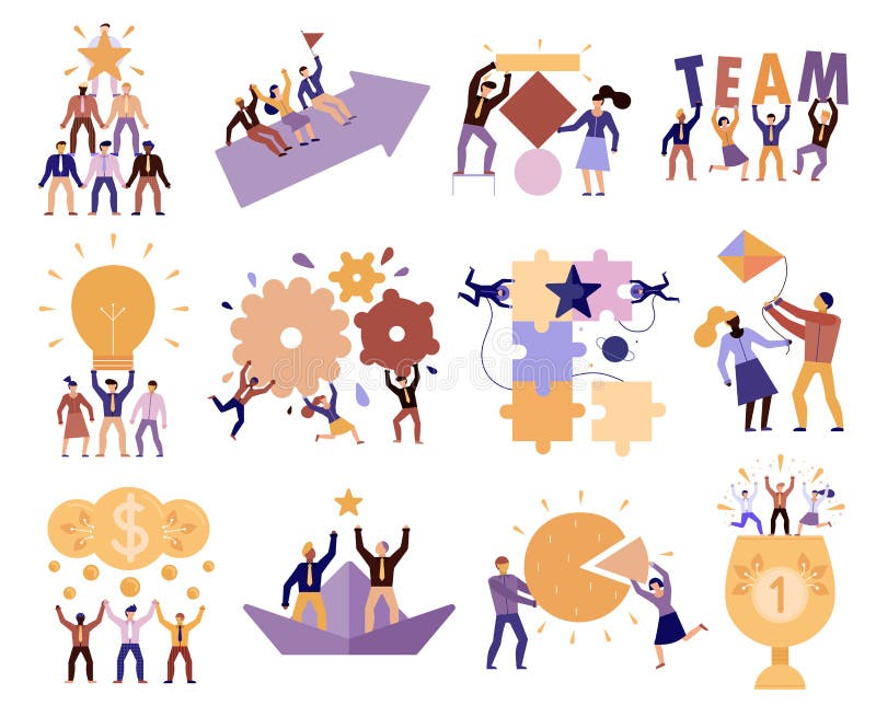 Teamwork Cartoon Set stock vector. Illustration of partnership - 212488069