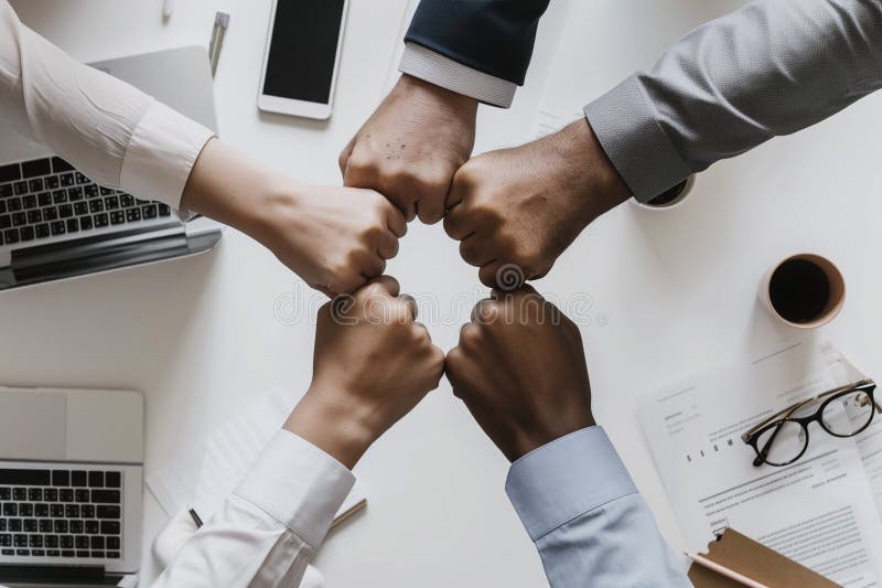 Teamwork Celebration: Diverse Hands Joining Fists, Symbolizing Unity ...