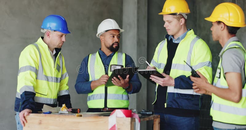 Teamwork, Checklist and Architecture with Man on Construction Site for ...