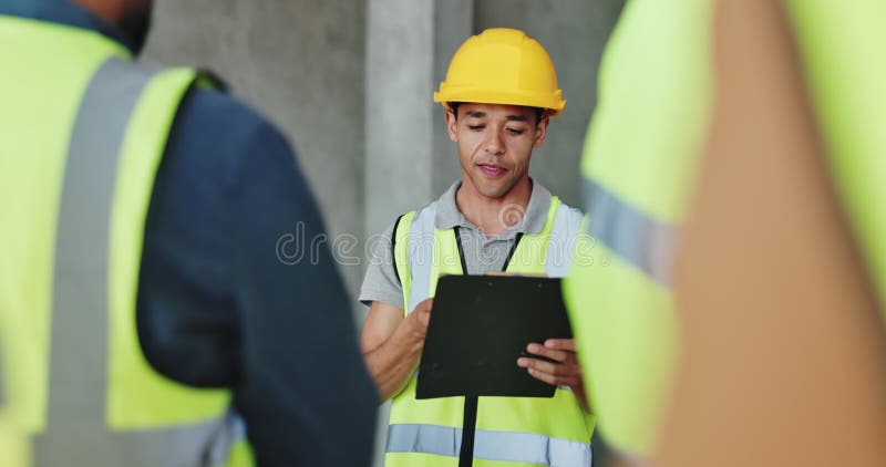 Teamwork, Checklist and Architecture with Man on Construction Site for ...