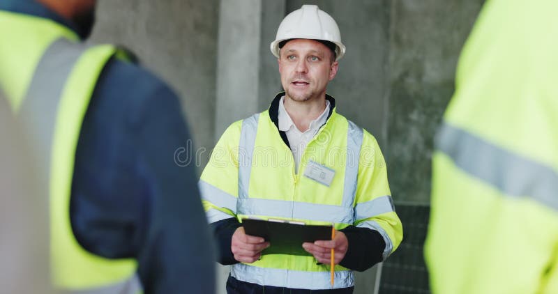Teamwork, Checklist and Planning with Man on Construction Site for ...