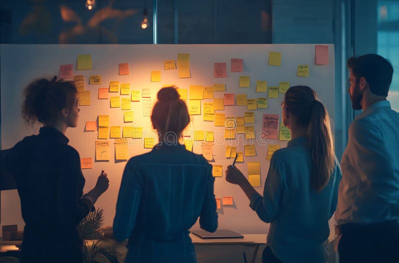 Teamwork and Collaboration: Brainstorming Session with Sticky Notes ...