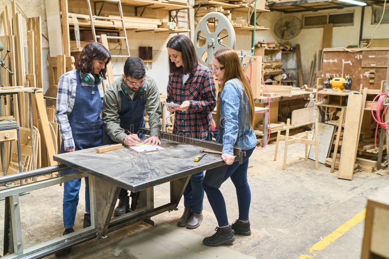 Teamwork and Collaboration in a Bustling Lumberyard Setting Stock Photo ...