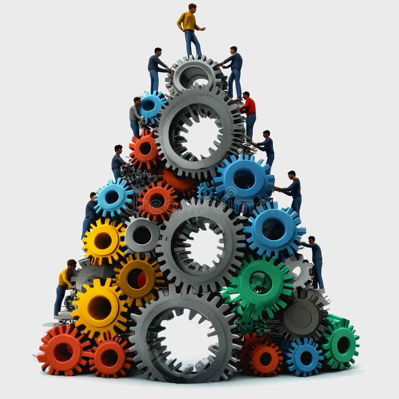 Teamwork and Collaboration Concept with Colorful Gears, People Building ...