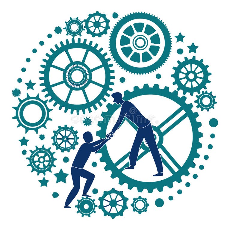 Teamwork Collaboration Gears Helping Hand Support Stock Vector ...