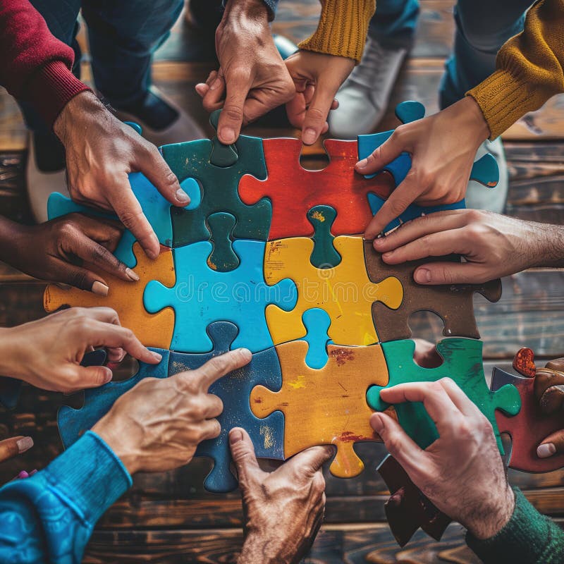 Teamwork and Collaboration: Hands Assembling Jigsaw Puzzle Stock ...