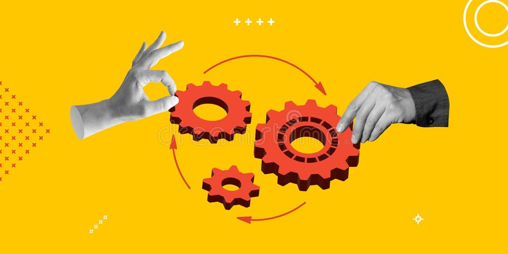 Teamwork and Collaboration. Hands Control Interconnected Gears Stock ...