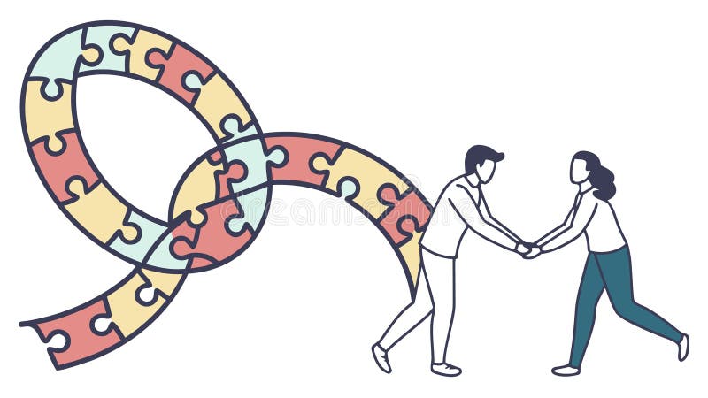 Teamwork and Collaboration Handshake with Puzzle Ribbon, Vector Design ...