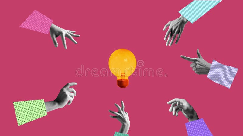 Teamwork and Collaboration. Human Hands Reaching Lightbulb Symbolizing ...